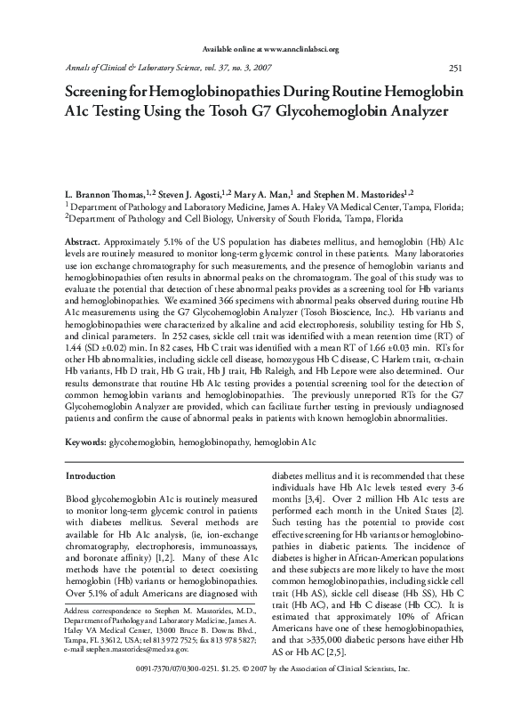 (PDF) Screening for hemoglobinopathies during routine hemoglobin A1c ...