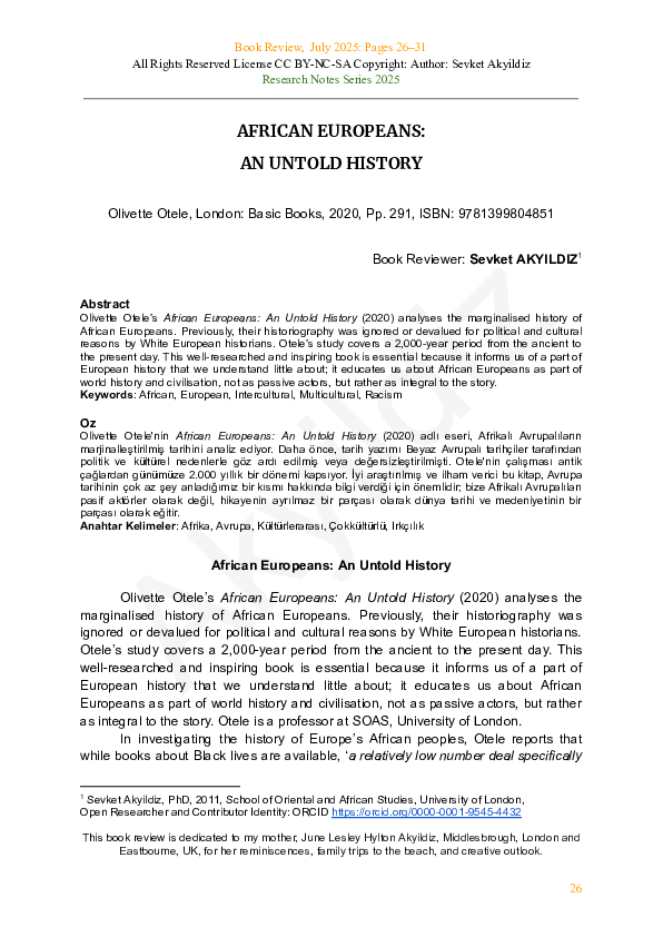 (PDF) African Europeans: An Untold History by Olivette Otele (2020)