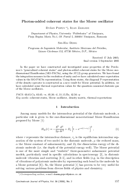 (PDF) Photon-added coherent states for the Morse oscillator