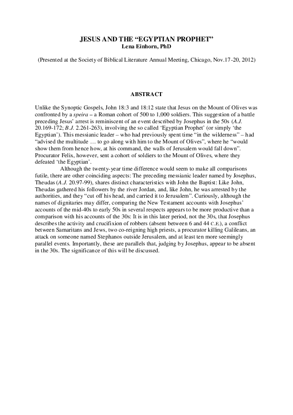 (PDF) Jesus and the Egyptian Prophet