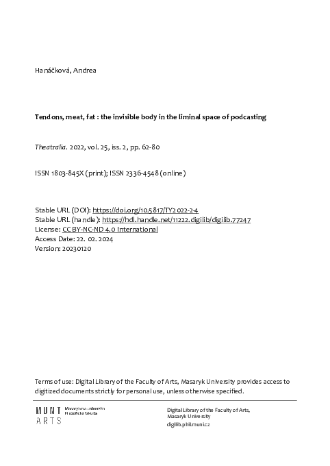 (PDF) Tendons, meat, fat : the invisible body in the liminal space of ...