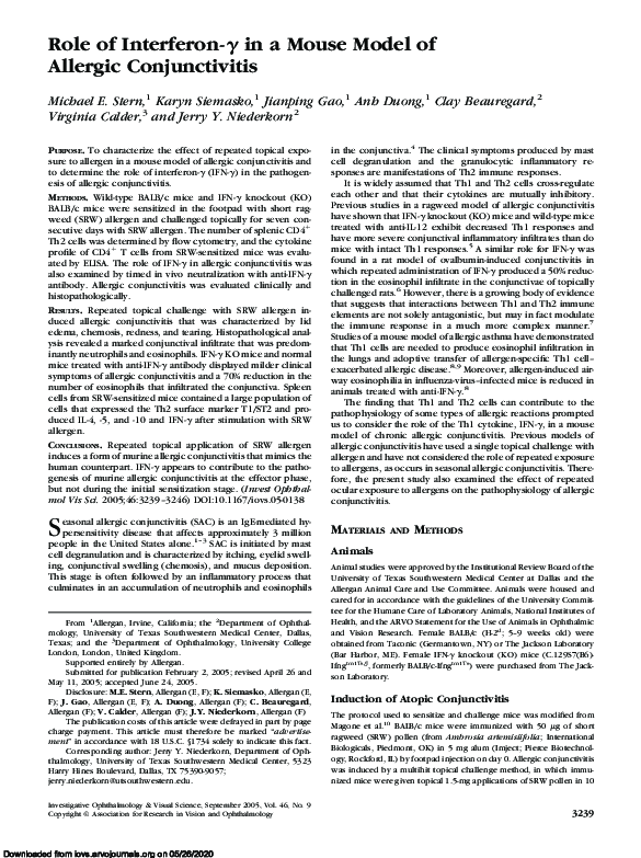 (PDF) Role of Interferon-γ in a Mouse Model of Allergic Conjunctivitis