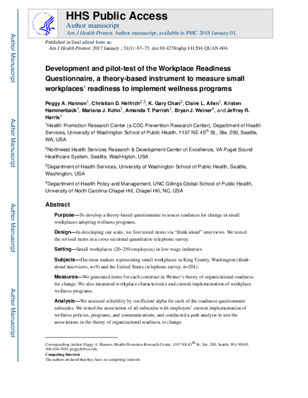 (PDF) Development and Pilot Test of the Workplace Readiness ...