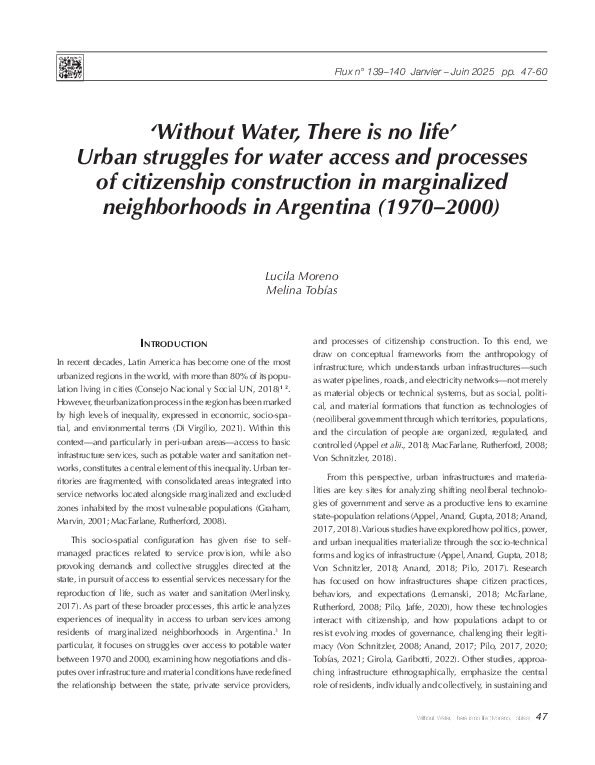 (PDF) ‘Without Water, There is no life’ Urban struggles for water ...