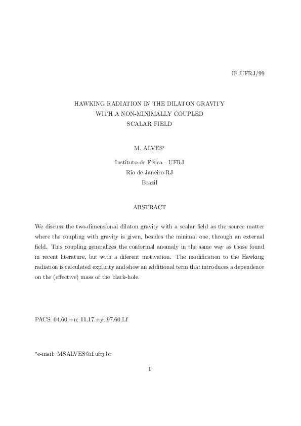 (PDF) Hawking Radiation in the Dilaton Gravity with a Nonminimally ...