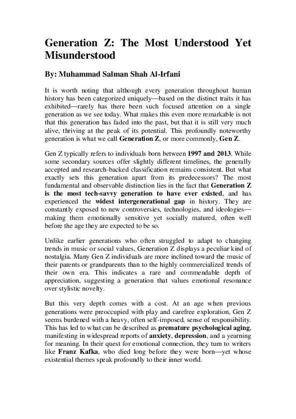 (PDF) Generation Z: The Most Understood Yet Misunderstood