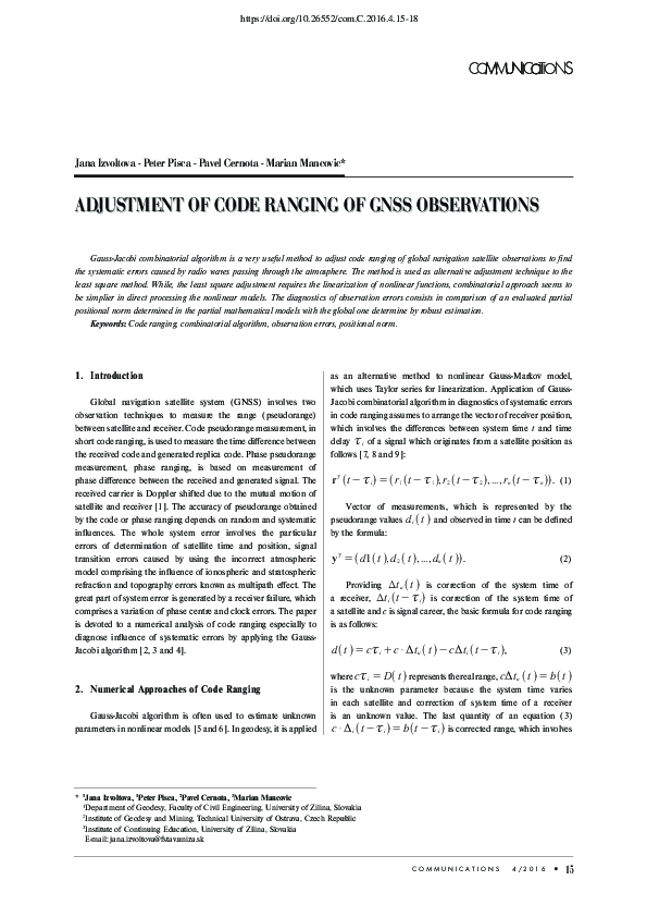 (PDF) Adjustment of Code Ranging of GNSS Observations