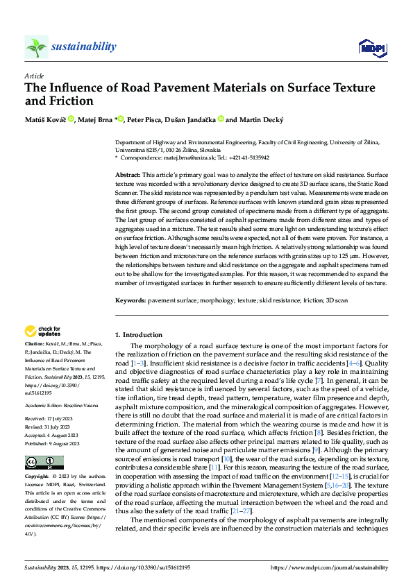 (PDF) The Influence of Road Pavement Materials on Surface Texture and ...