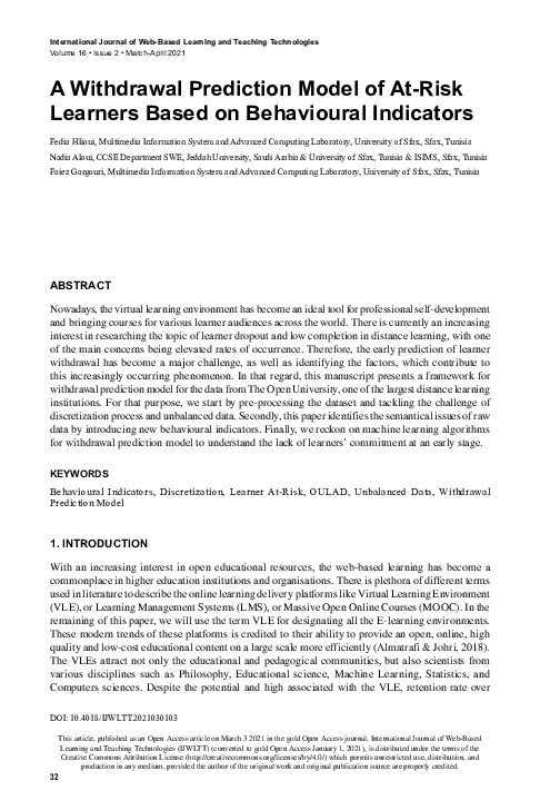 (PDF) A Withdrawal Prediction Model of At-Risk Learners Based on ...