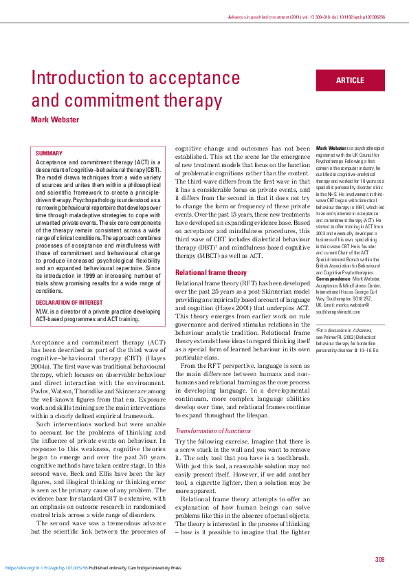 (PDF) Introduction to acceptance and commitment therapy