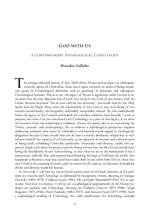 (PDF) ‘God With Us: A Contemporary Sophiological Christology’ in Nicaea ...