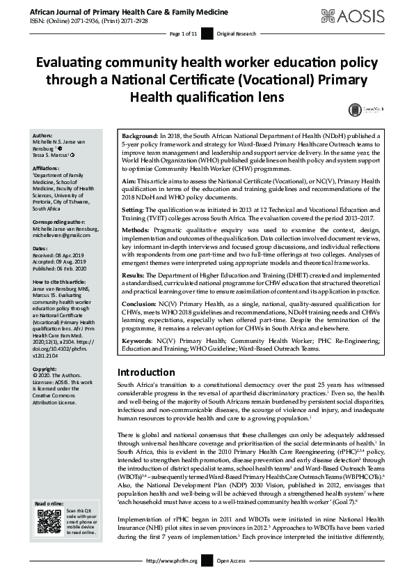 (PDF) Evaluating community health worker education policy through a ...