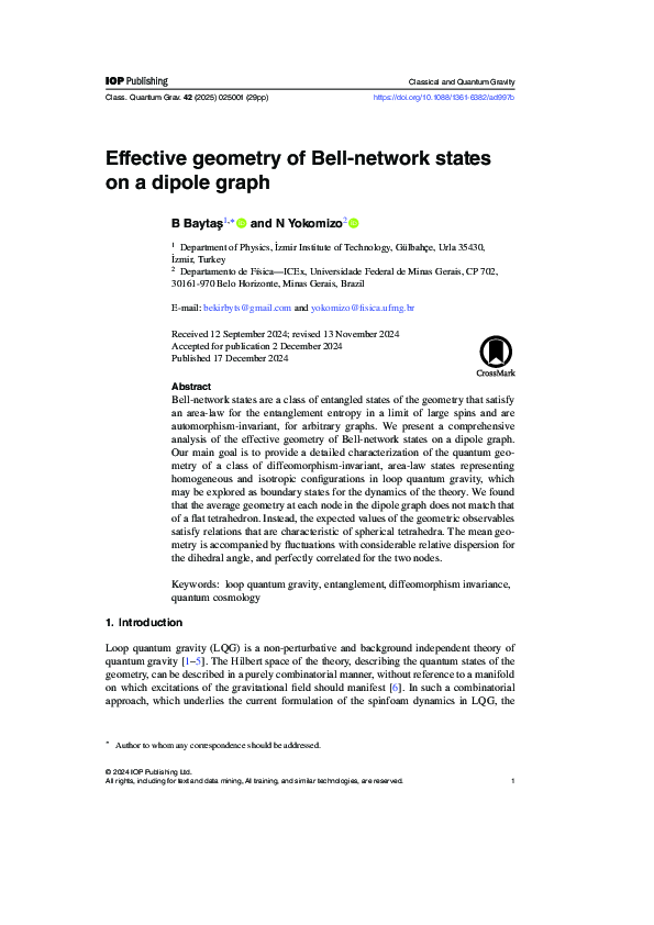 (PDF) Effective geometry of Bell-network states on a dipole graph