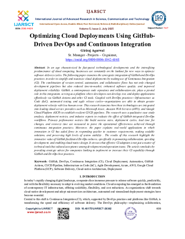 Pdf Optimizing Cloud Deployments Using Github Driven Devops And 3545