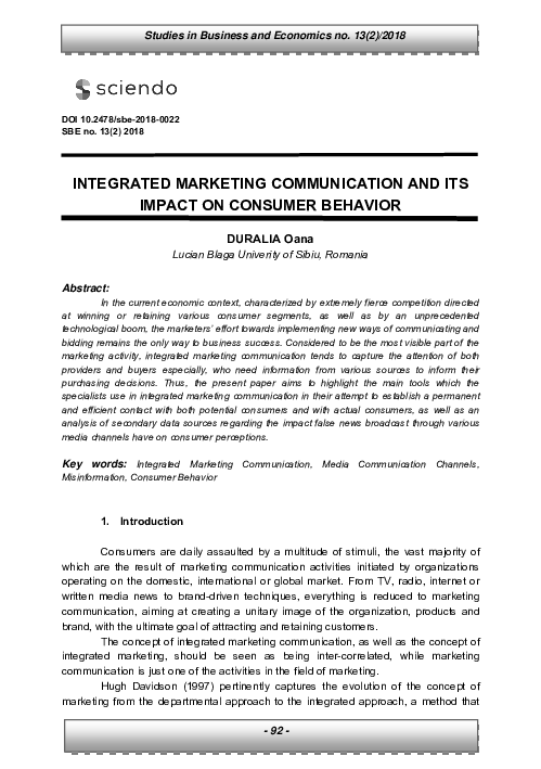 (PDF) Integrated Marketing Communication and Its Impact on Consumer Behavior