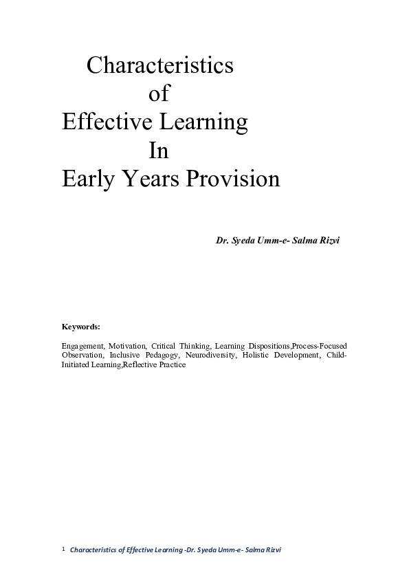 (PDF) Characteristics of Effective Learning (CoEL) In Early Years Provision