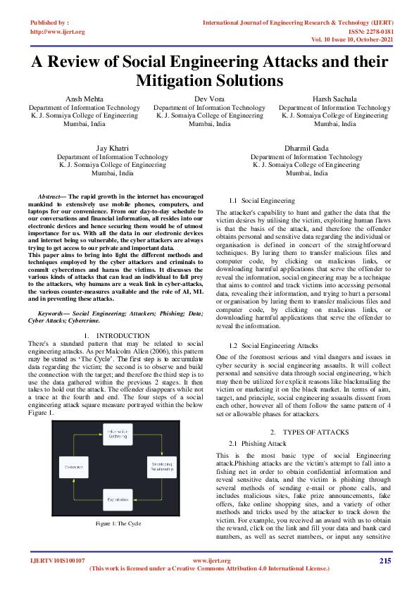 (PDF) A Review of Social Engineering Attacks and their Mitigation Solutions