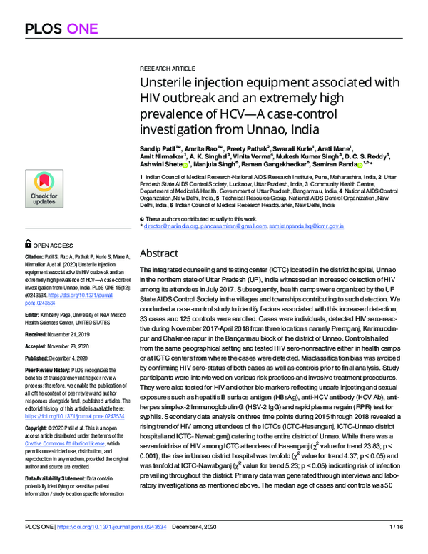 (PDF) Unsterile injection equipment associated with HIV outbreak and an ...