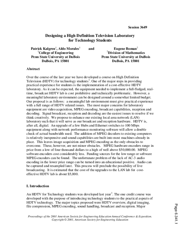 (PDF) Designing A High Definition Television Laboratory For Technology ...