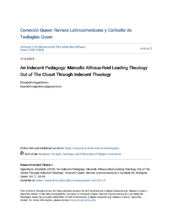 (PDF) An Indecent Pedagogy: Marcella Althaus-Reid Leading Theology Out ...