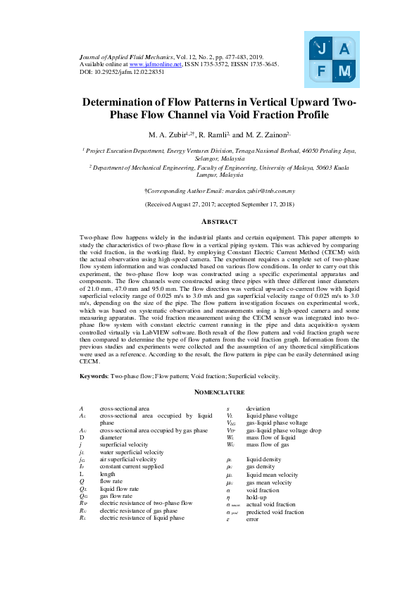 (PDF) Determination of Flow Patterns in Vertical Upward Two-Phase Flow Channel via Void Fraction ...