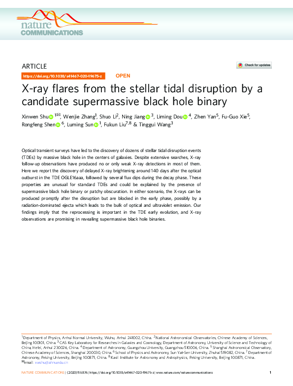 (PDF) X-ray flares from the stellar tidal disruption by a candidate ...