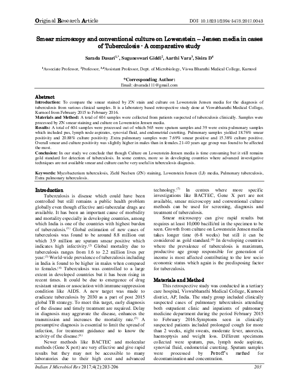 (PDF) Smear microscopy and conventional culture on Lowenstein-Jensen ...