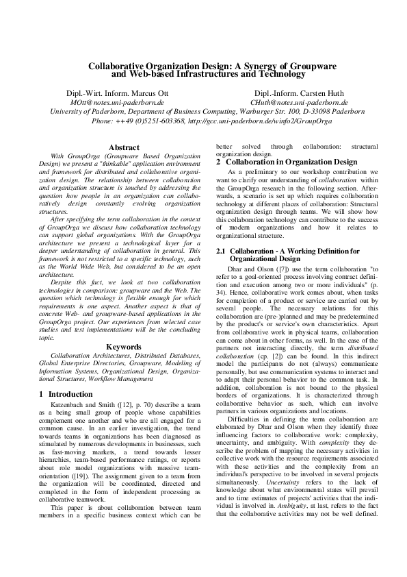 (PDF) Collaborative organization design: a synergy of groupware and Web-based infrastructures ...