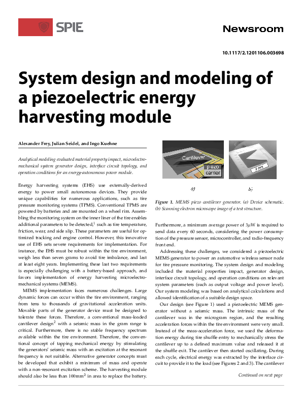 (PDF) System design and modeling of a piezoelectric energy harvesting ...