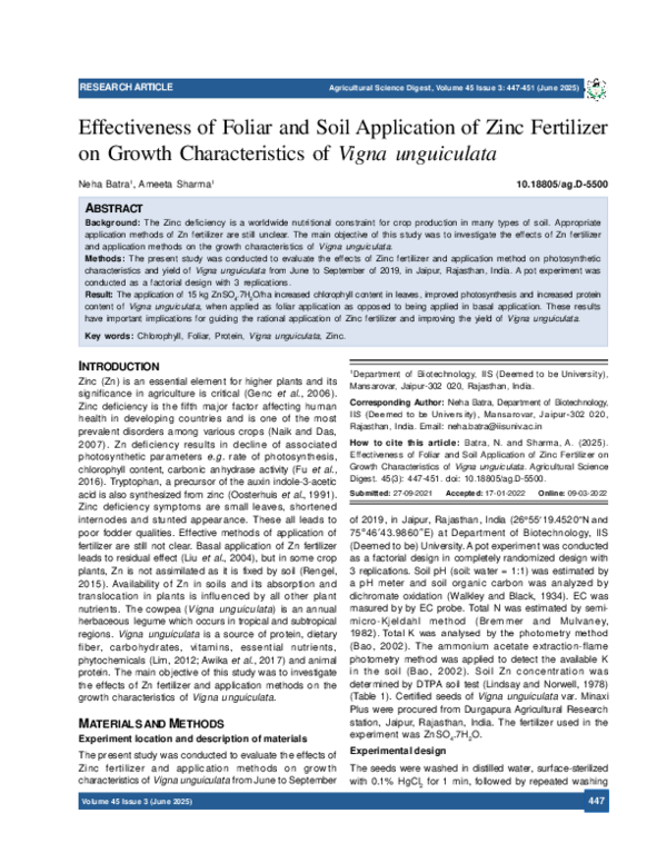 (PDF) Effectiveness of Foliar and Soil Application of Zinc Fertilizer ...