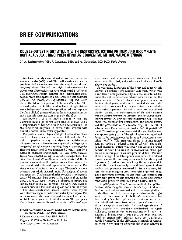 (PDF) Double-outlet right atrium with restrictive ostium primum and ...