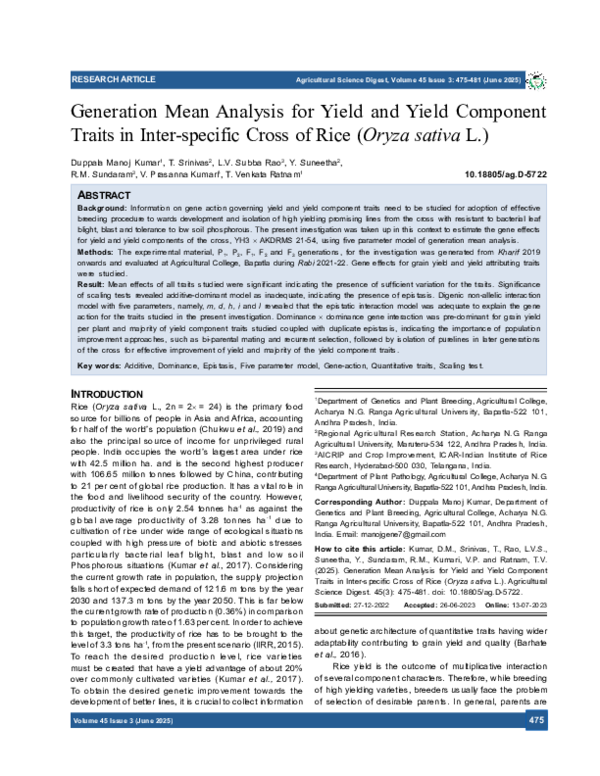 (PDF) Generation Mean Analysis for Yield and Yield Component Traits in ...