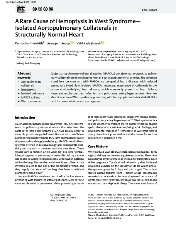 (PDF) A Rare Cause of Hemoptysis in West Syndrome—Isolated ...