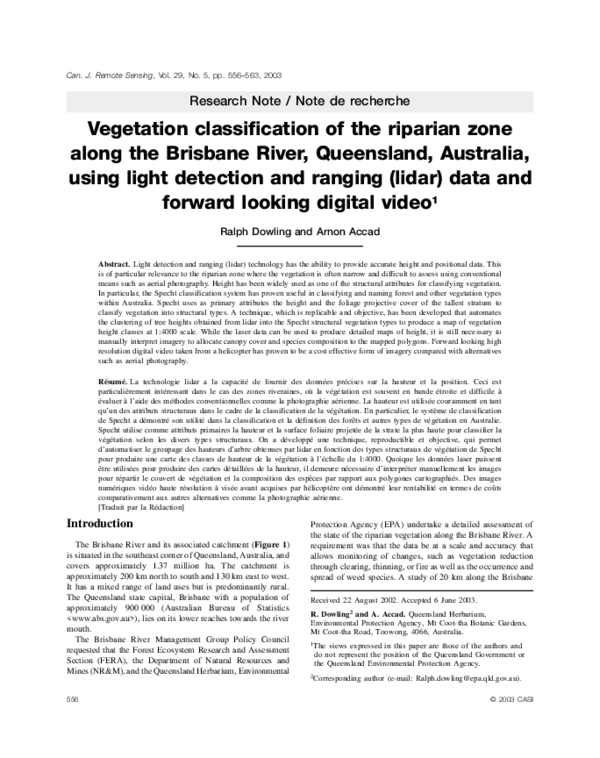 (PDF) Vegetation classification of the riparian zone along the Brisbane ...