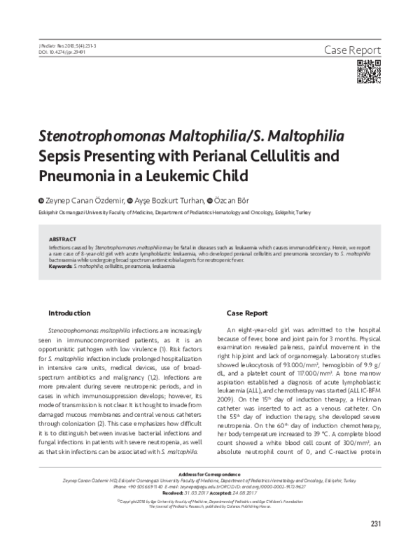 (PDF) Stenotrophomonas Maltophilia/S. Maltophilia Sepsis Presenting ...