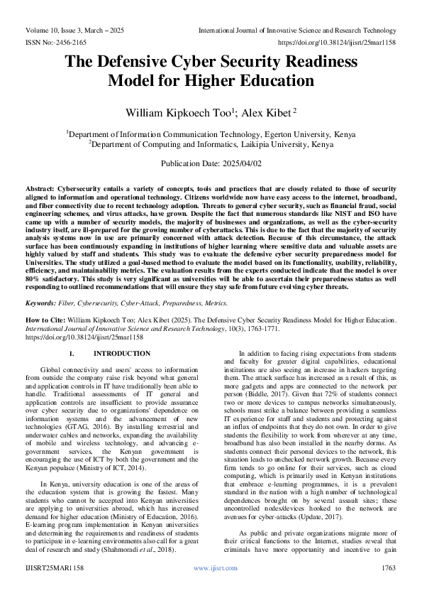 (PDF) The Defensive Cyber Security Readiness Model for Higher Education