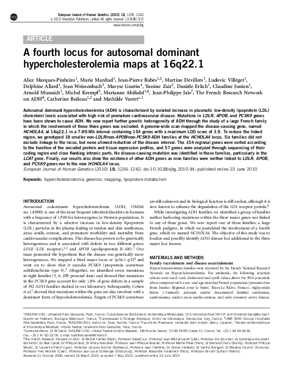 (PDF) A fourth locus for autosomal dominant hypercholesterolemia maps ...