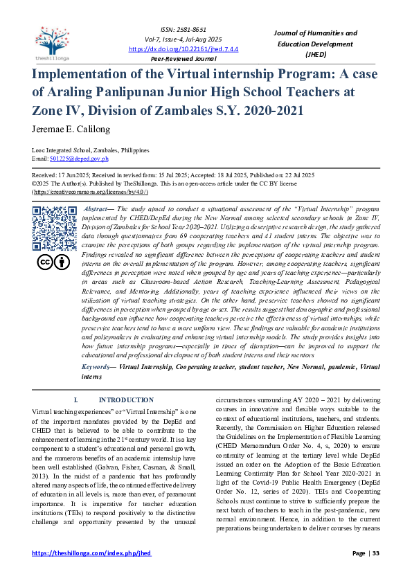 (PDF) Implementation of the Virtual internship Program: A case of ...