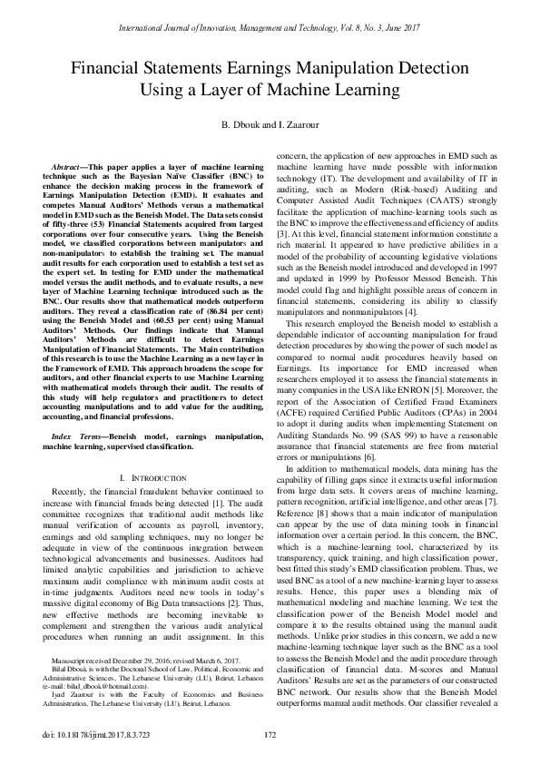 (PDF) Financial Statements Earnings Manipulation Detection Using a ...