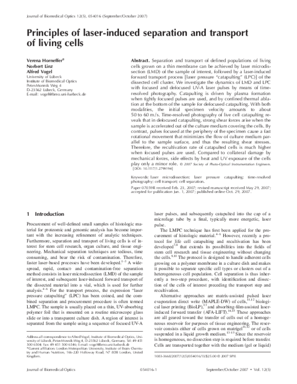 (PDF) Principles of laser-induced separation and transport of living cells