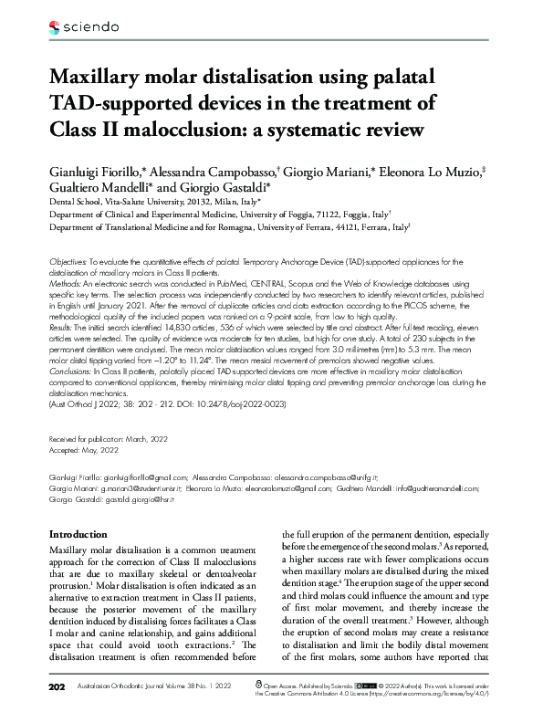 (PDF) Maxillary molar distalisation using palatal TAD-supported devices ...