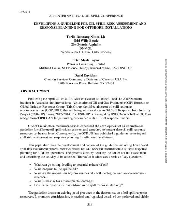 (PDF) Developing a Guideline for Oil Spill Risk Assessment and Response ...