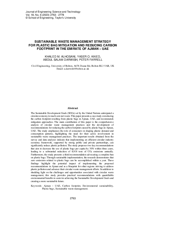 (PDF) SUSTAINABLE WASTE MANAGEMENT STRATEGY FOR PLASTIC BAG MITIGATION ...