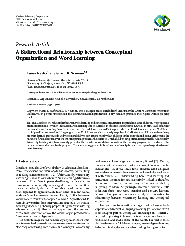 (PDF) A Bidirectional Relationship between Conceptual Organization and ...