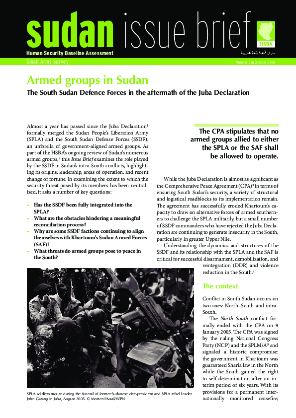 (PDF) Armed groups in Sudan The South Sudan Defence Forces in the aftermath of the Juba Declaration