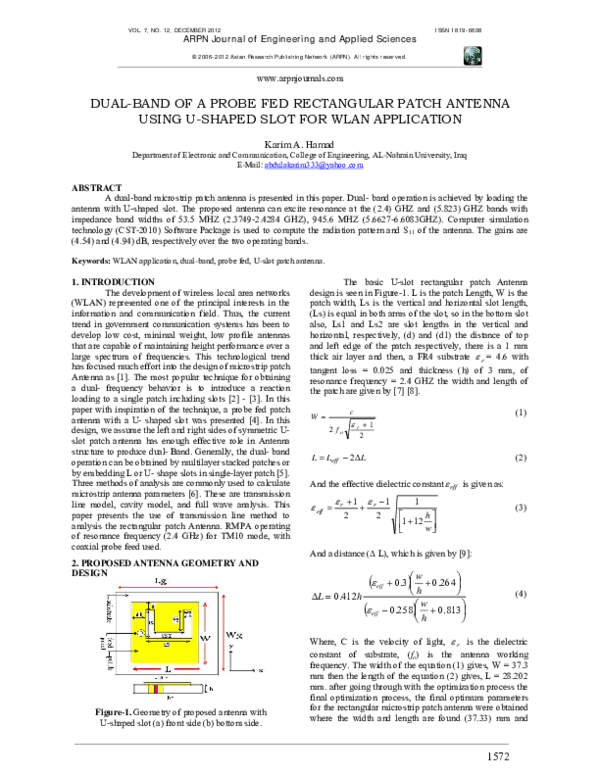 (PDF) Dual-Band of a Probe Fed Rectangular Patch Antenna Using U-Shaped ...