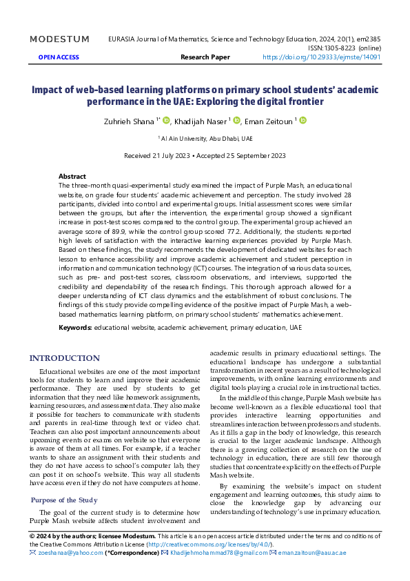 (PDF) Impact of web-based learning platforms on primary school students ...