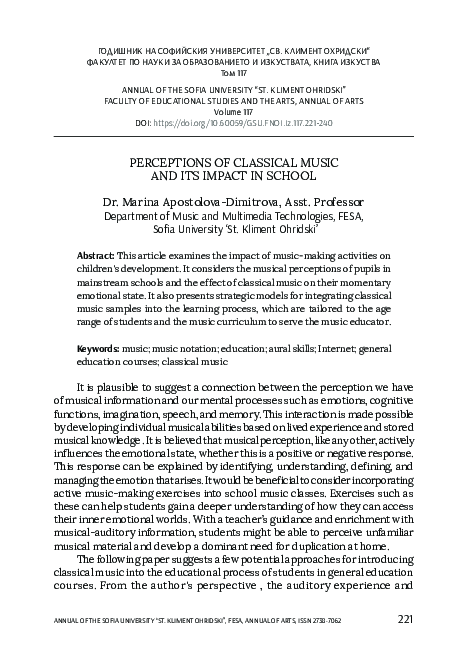 (PDF) PERCEPTIONS OF CLASSICAL MUSIC AND ITS IMPACT IN SCHOOL