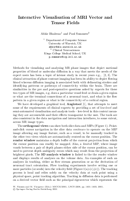 (PDF) Interactive Visualisation of MRI Vector and Tensor Fields