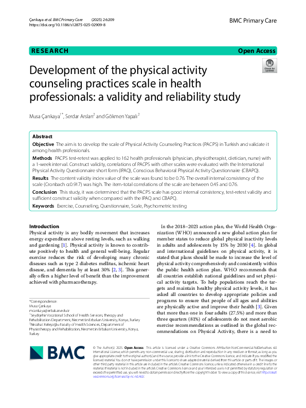 (PDF) Development of the physical activity counseling practices scale ...